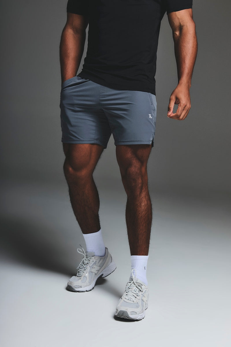 Comfortable grey training shorts for flexible workouts