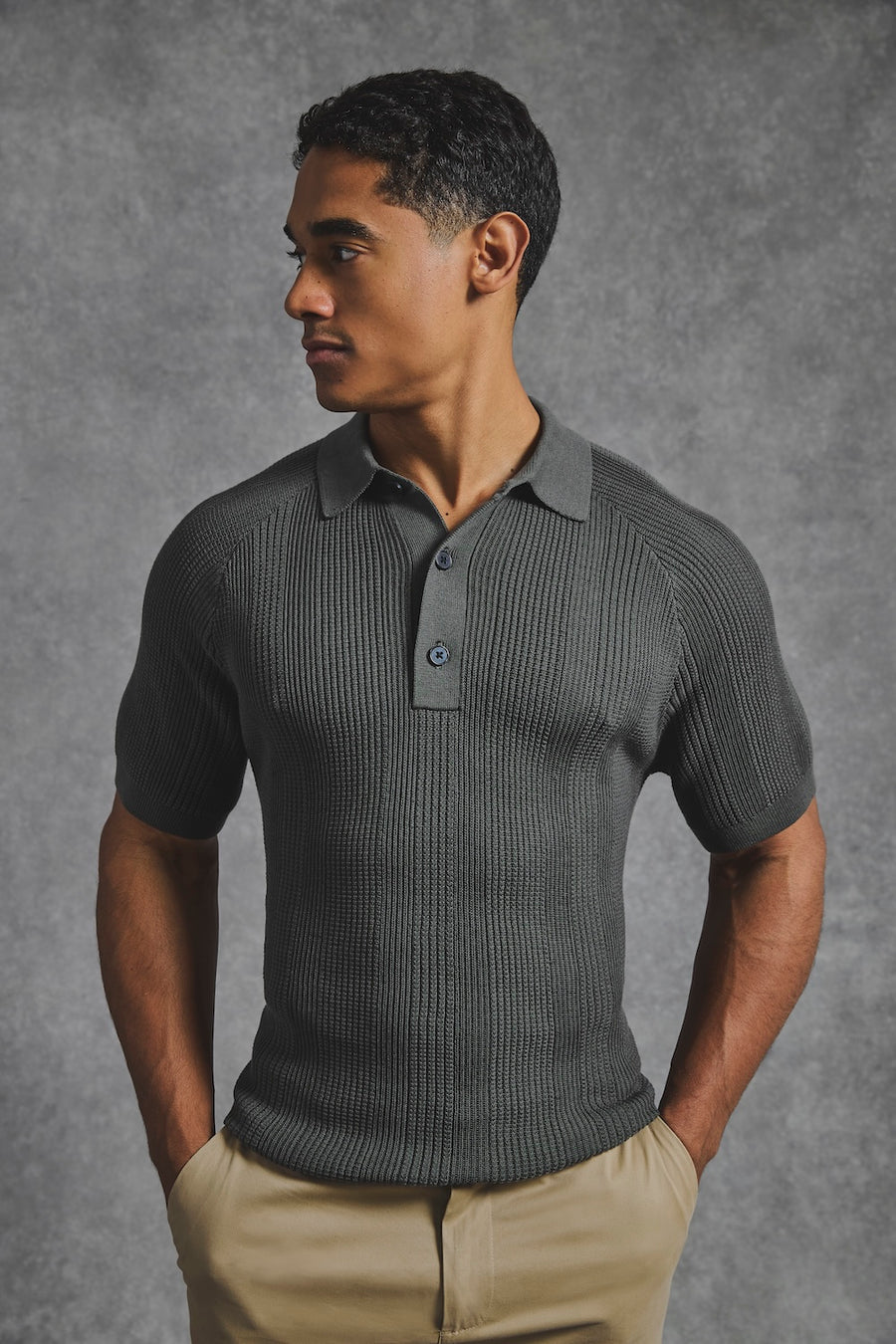 (INTERNAL COLOR) Vertical Stripe Knitted Polo Shirt