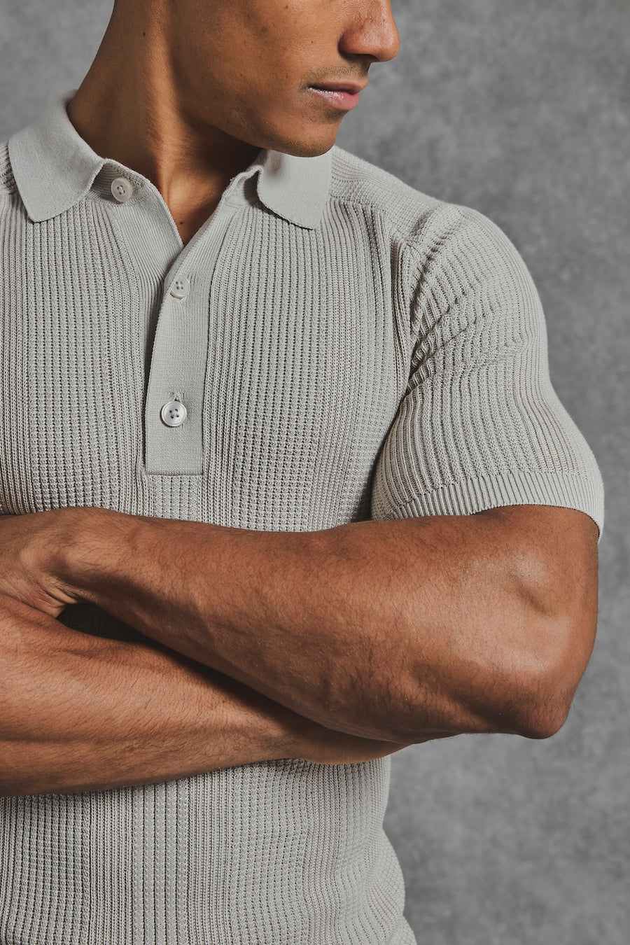 (INTERNAL COLOR) Vertical Stripe Knitted Polo Shirt