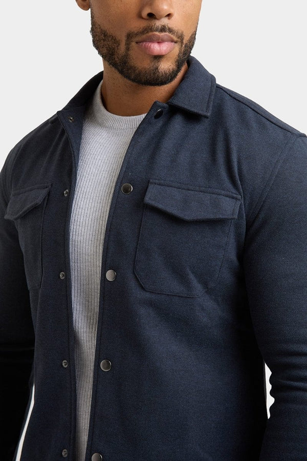 Herringbone Jersey Overshirt in Dark Steel