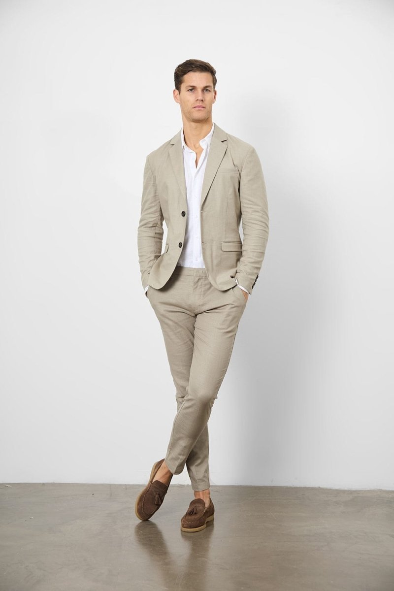Stretch Linen Blend Suit Jacket in Dark Stone